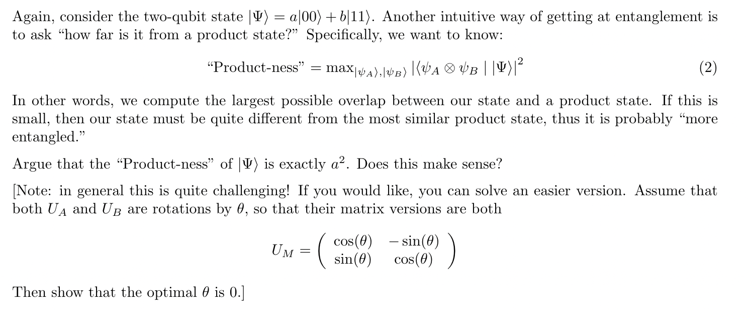 Solved Again, consider the two-qubit state ∣Ψ =a∣00 +b∣11 . | Chegg.com