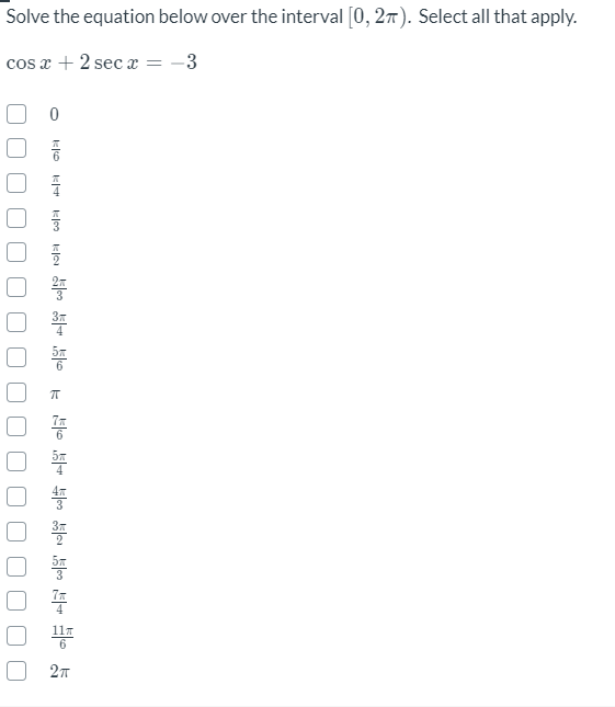 Solved Solve the equation below over the interval [0,2pi). | Chegg.com