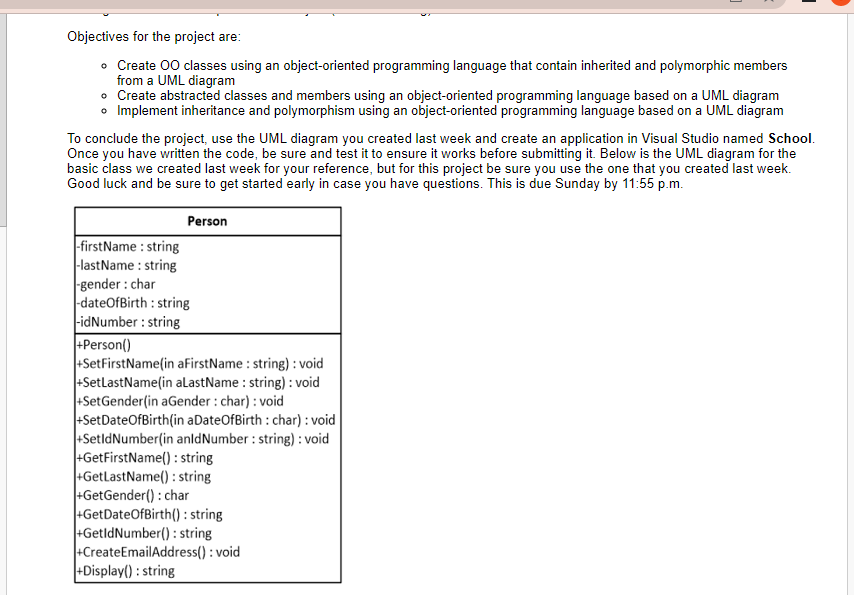 Objectives For The Project Are Create Oo Classes