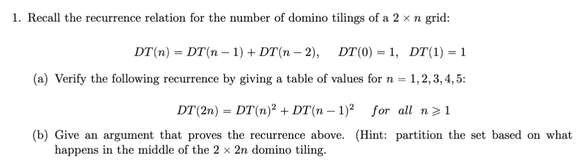 Solved Recall the recurrence relation for the number of | Chegg.com
