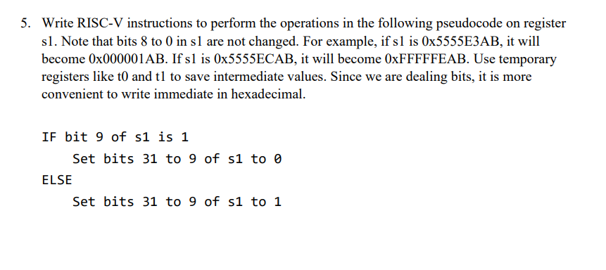 Solved 5 Write Risc V Instructions To Perform The