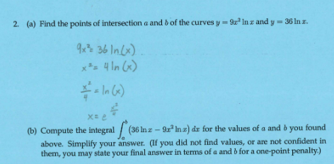Solved 2. (a) Find the points of intersection a and b of the | Chegg.com