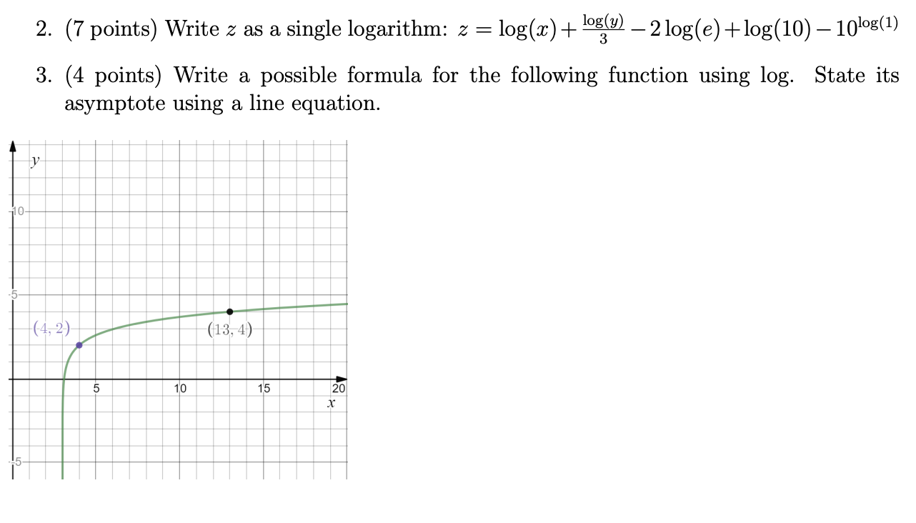 Solved 2. (7 points) Write z as a single logarithm: z= - | Chegg.com