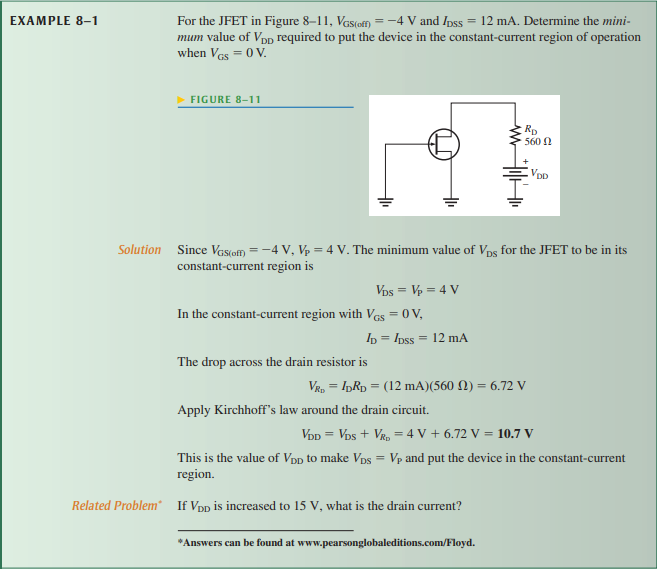 For the JFET in Figure 8−11,VGS(off)=−4 V and IDSS=12 | Chegg.com