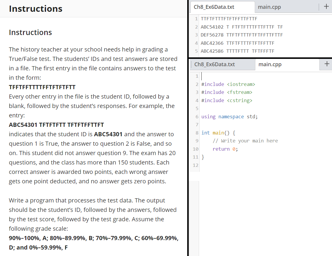 Solved Instructions Ch8_Ex6Data.txt main.cpp + Instructions | Chegg.com