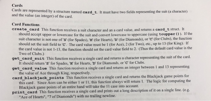 Solved Cards Cards are represented by a structure named card | Chegg.com