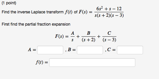 Solved (1 point) Find the inverse Laplace transform f(t) of | Chegg.com