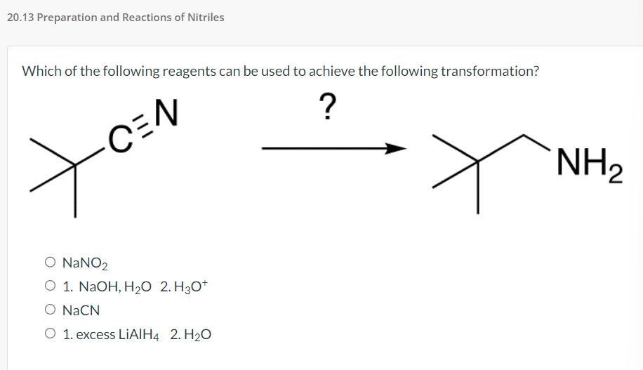 Solved 20.13 Preparation and Reactions of Nitriles Which of | Chegg.com