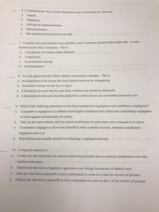 6. A medical doctor who commits malpractice may be | Chegg.com