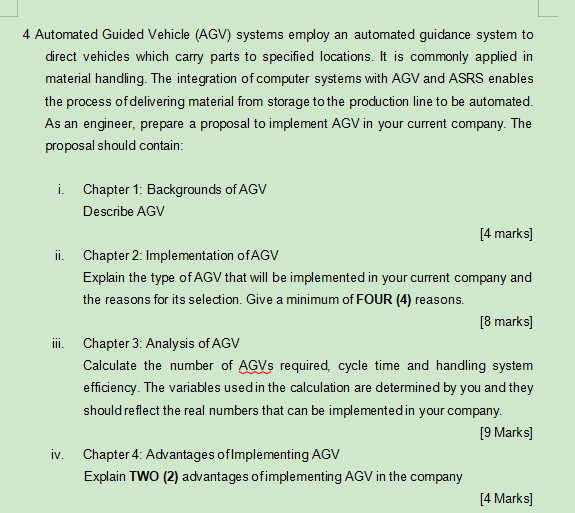Solved Automated Guided Vehicle (AGV) systems employ an | Chegg.com