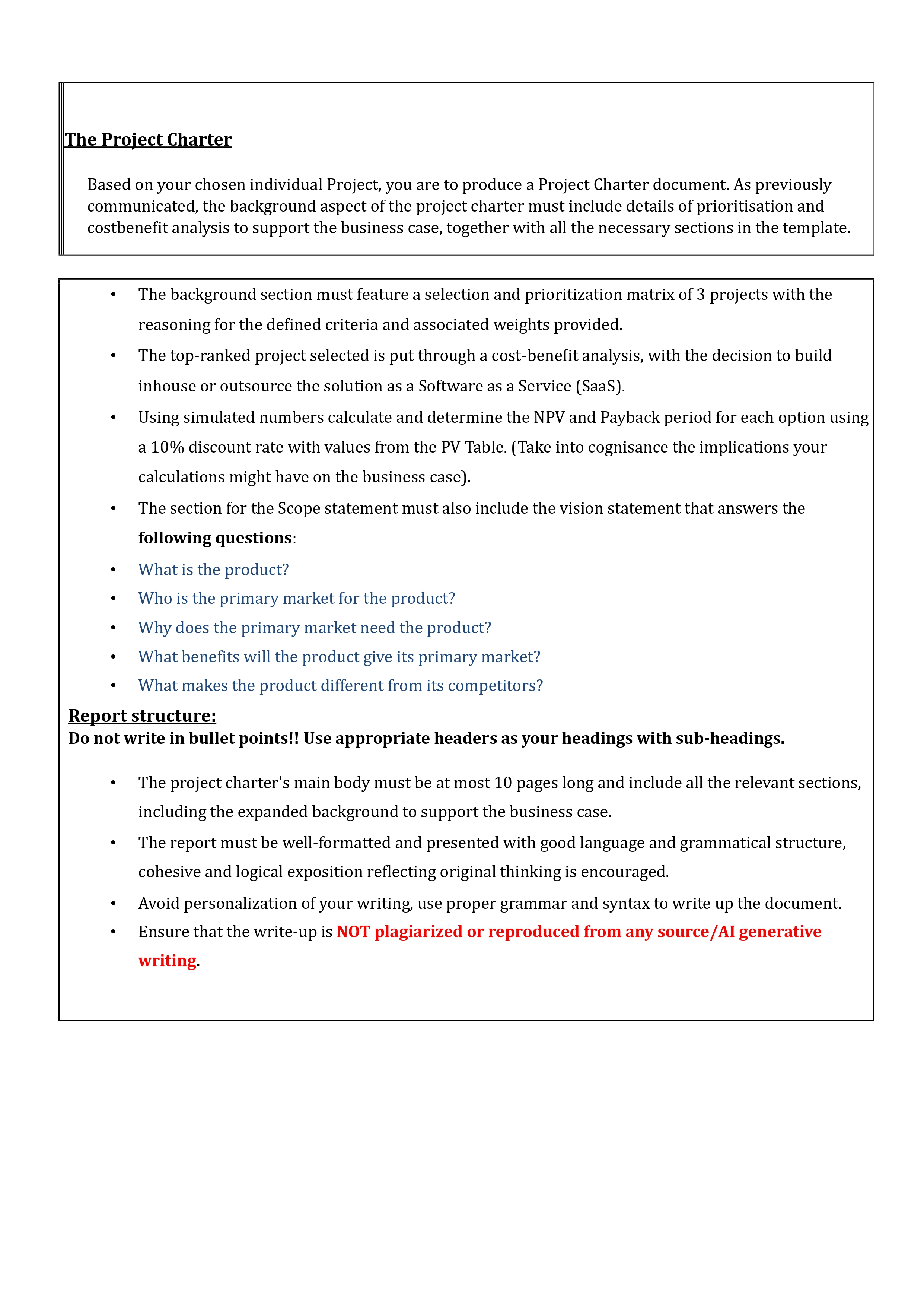 Solved The Project Charter Based on chosen chosen graduate | Chegg.com
