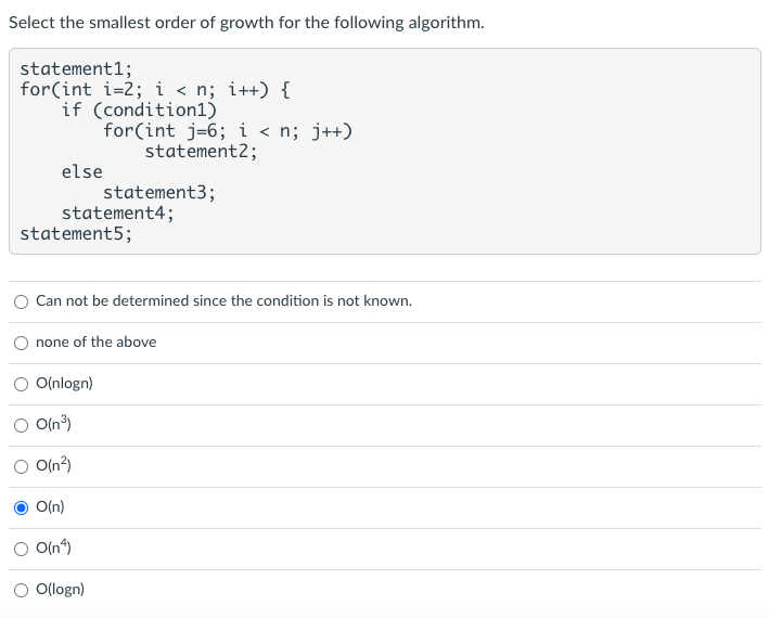 Solved Select the smallest order of growth for the following | Chegg.com