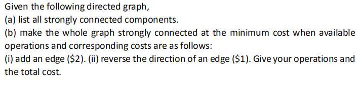 Solved Given the following directed graph, (a) list all | Chegg.com