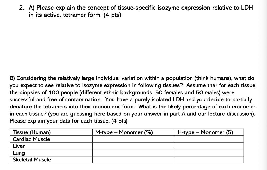 Solved 2. A) Please explain the concept of tissue-specific | Chegg.com