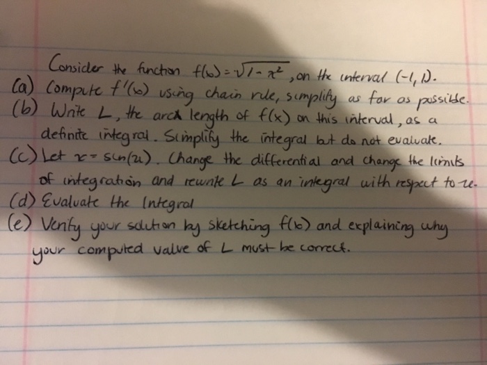 Solved Consider the function f(x) = squareroot 1 - x^2, on | Chegg.com