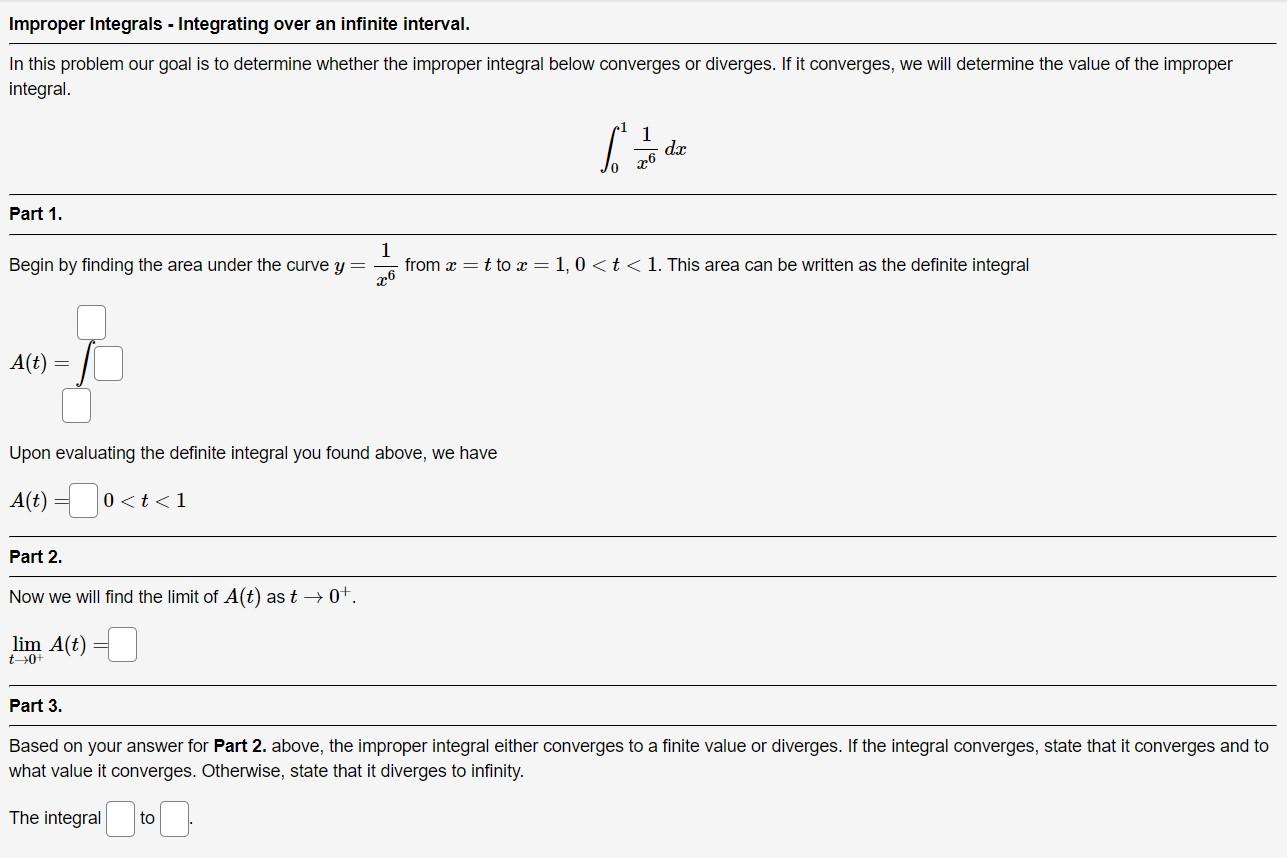 Solved Improper Integrals - Integrating over an infinite | Chegg.com