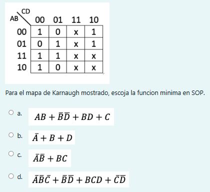 Solved For the Karnaugh map shown, choose the minimum | Chegg.com