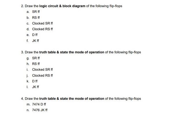 Solved 2. Draw the logic circuit & block diagram of the | Chegg.com