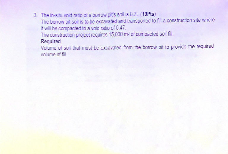 Solved 3. The in-situ void ratio of a borrow pit's soil is | Chegg.com