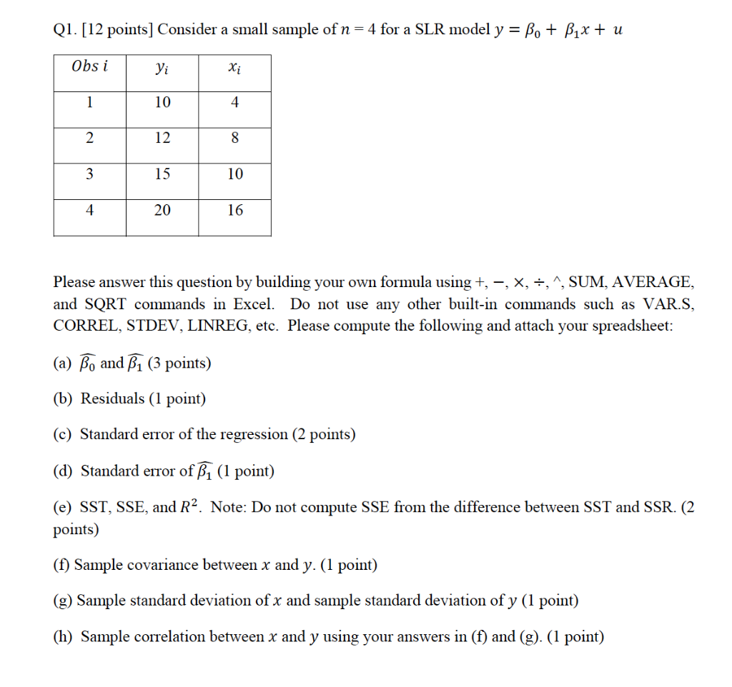 Solved Q1. [12 points] Consider a small sample of n = 4 for | Chegg.com