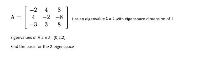 Solved A=⎣⎡−24−34−238−88⎦⎤ Has an eigenvalue λ=2 with | Chegg.com