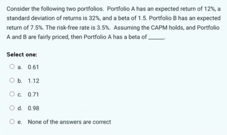 Solved Consider the following two portfolios. Portfolio A | Chegg.com