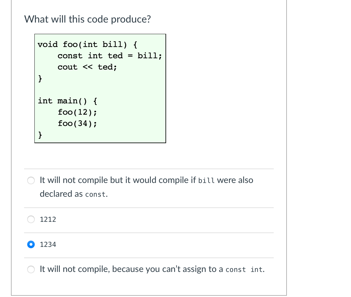 Solved What will this code produce? void foo(int bill) { | Chegg.com