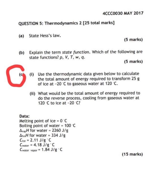Solved 4CCCO030 MAY 2017 QUESTION 5: Thermodynamics 2 [25 | Chegg.com