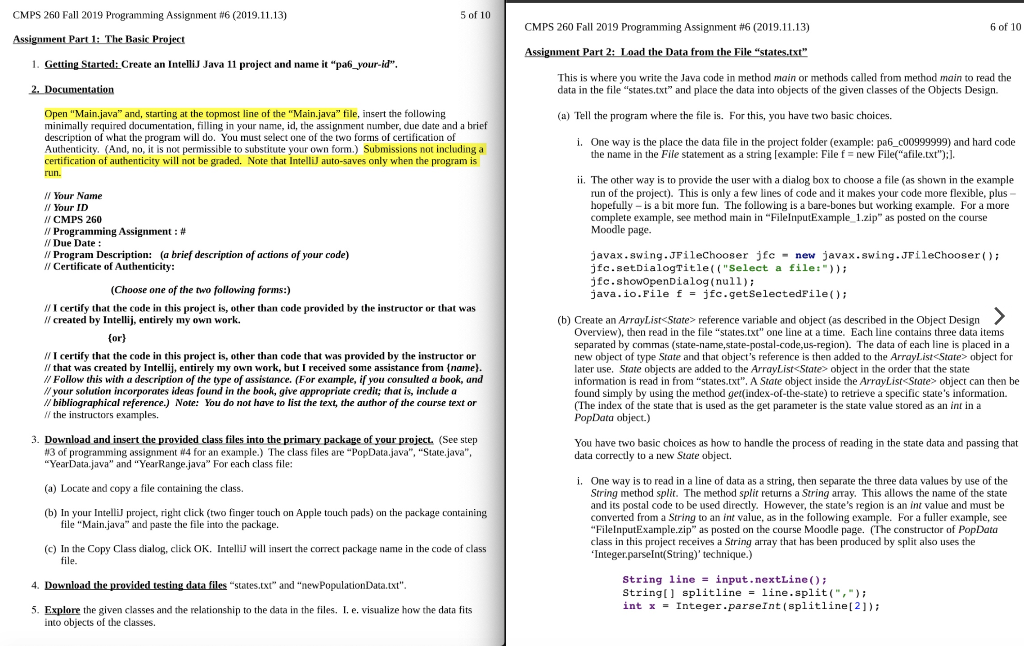 Objects Design Overview CMPS 260 Fall 2019 | Chegg.com