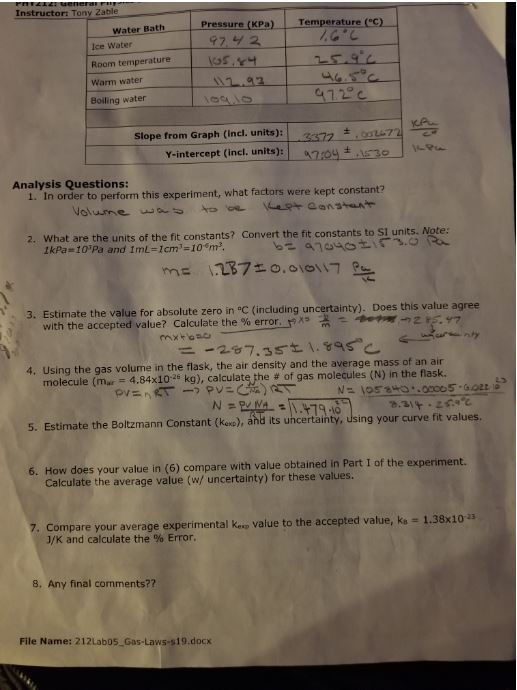 Solved Fruenerar Instructor: Tony Zable Temperature (°C) | Chegg.com