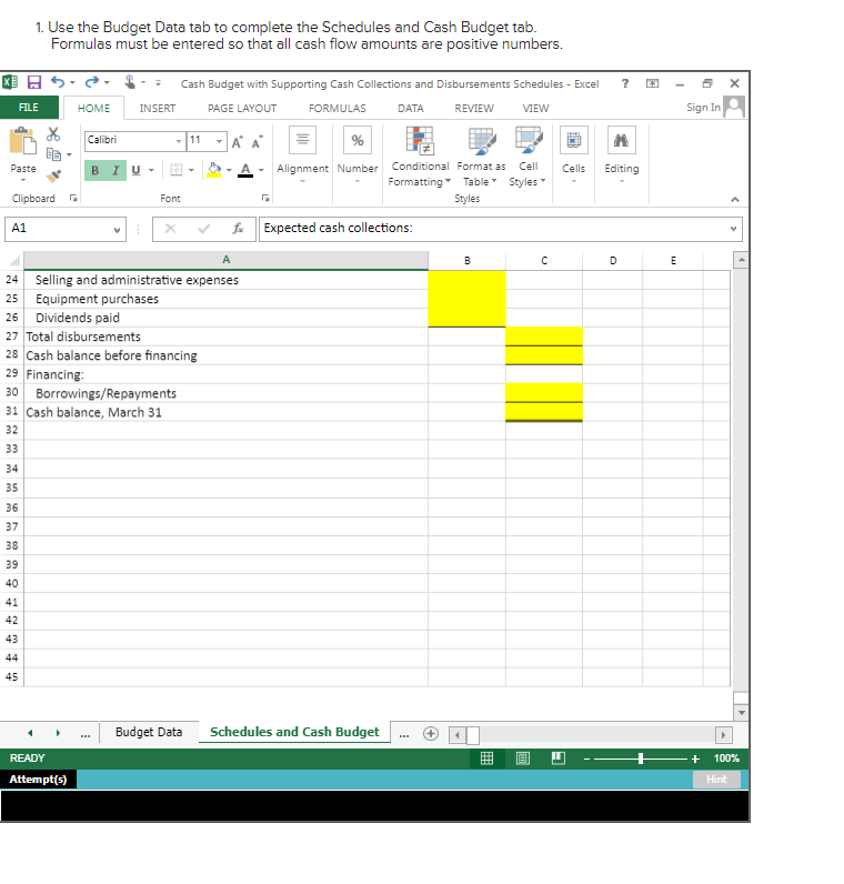 1. Use the Budget Data tab to complete the Schedules | Chegg.com
