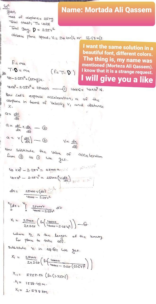 Solved Sol Name: Mortada Ali Qassem given, Mess of airplane | Chegg.com