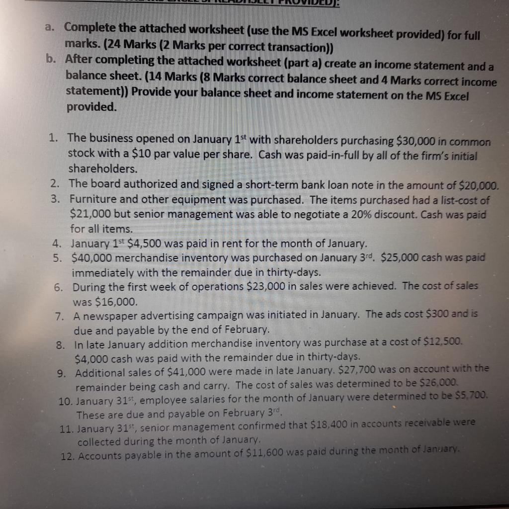 Solved a. Complete the attached worksheet (use the MS Excel | Chegg.com