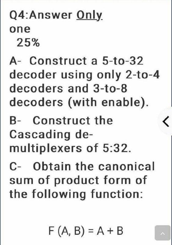 Solved Q4:Answer Only one 25% A- Construct a 5-to-32 decoder | Chegg.com