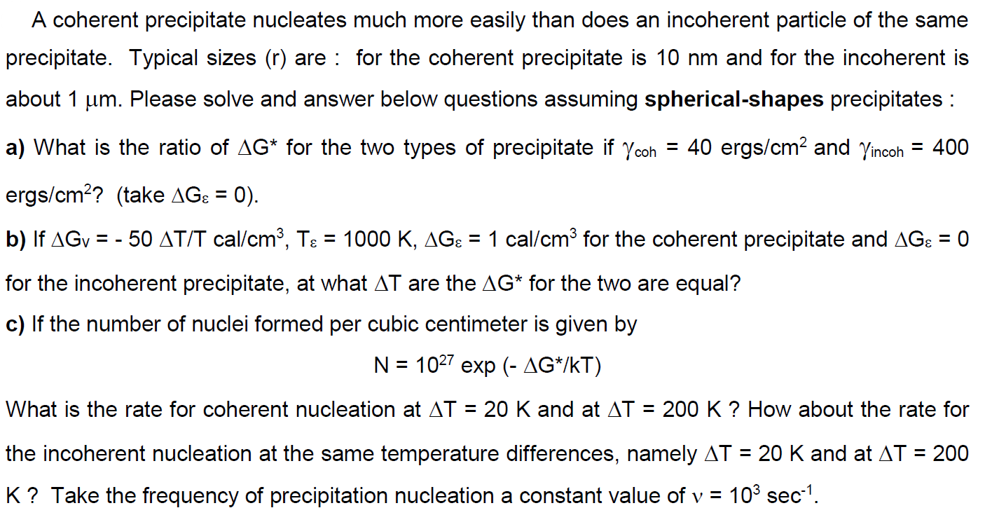 Solved A coherent precipitate nucleates much more easily | Chegg.com