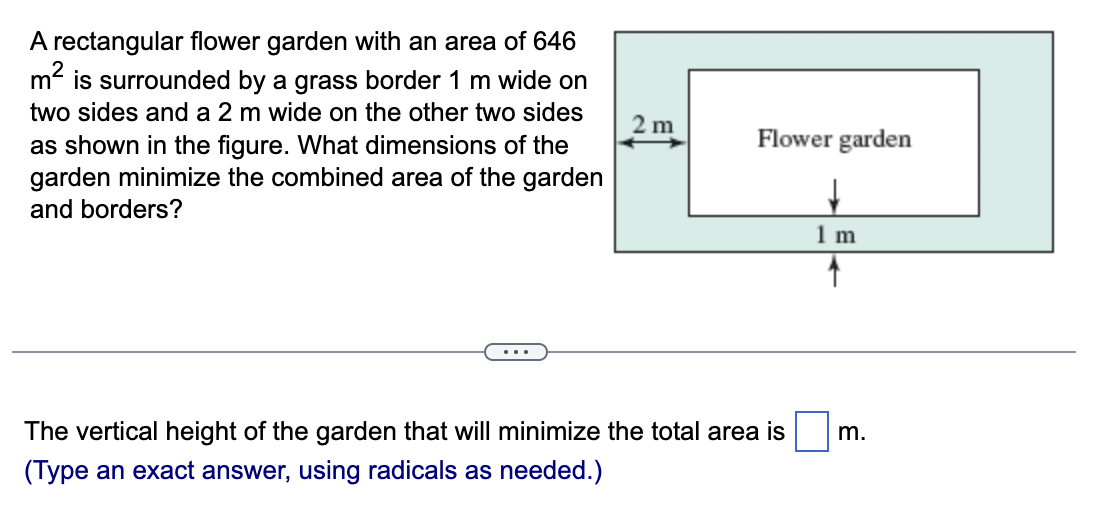 Solved A rectangular flower garden with an area of 646 m2 is | Chegg.com