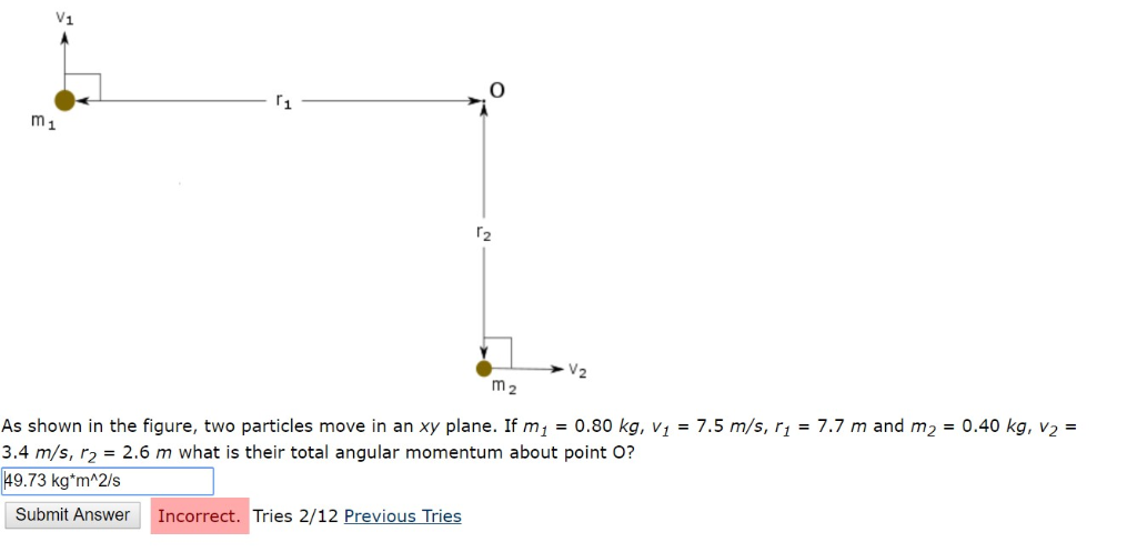 Solved V1 r1 m 1 r2 V2 m 2 7.7 m and m2 = 0.40 kg, V2 = As | Chegg.com