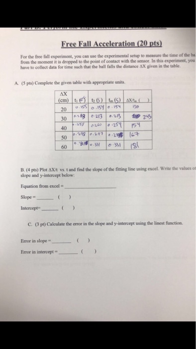 Solved Free Fall Acceleration (20 pts) For the free fall | Chegg.com