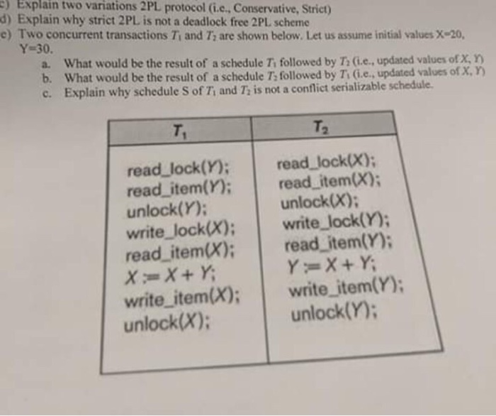 Solved ) Explain two variations 2PL protocol (i.e., | Chegg.com