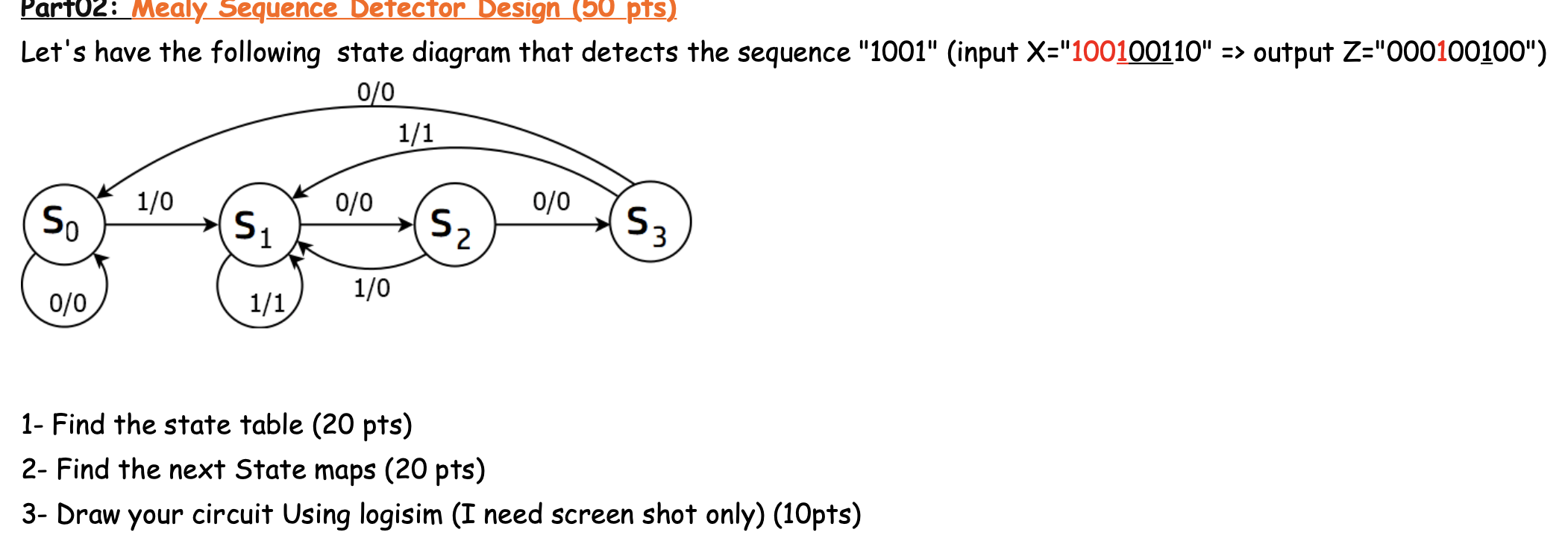 Solved Partoz: Mealy Sequence Detector Design (50 pts) Let's | Chegg.com