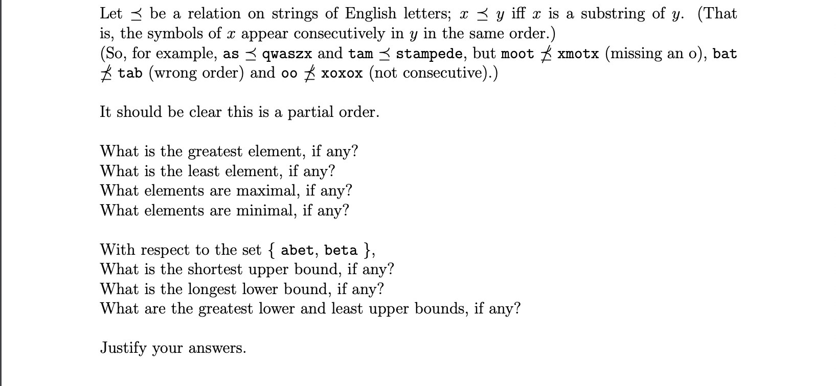 Solved Let ⪯ be a relation on strings of English letters; | Chegg.com