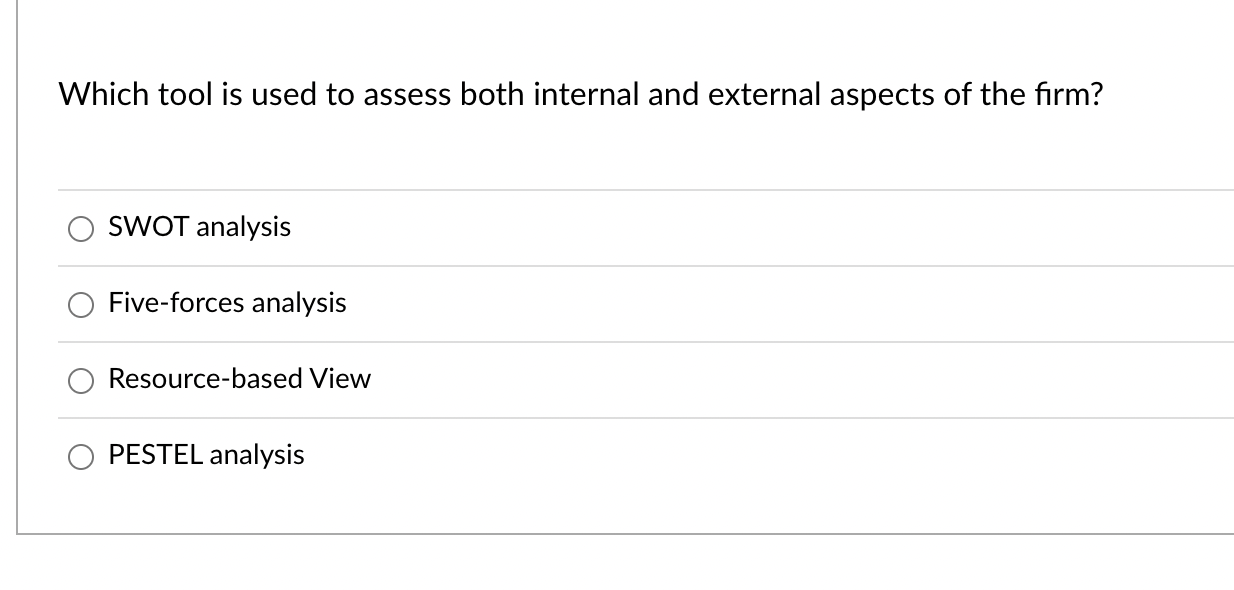Solved Which tool is used to assess both internal and | Chegg.com
