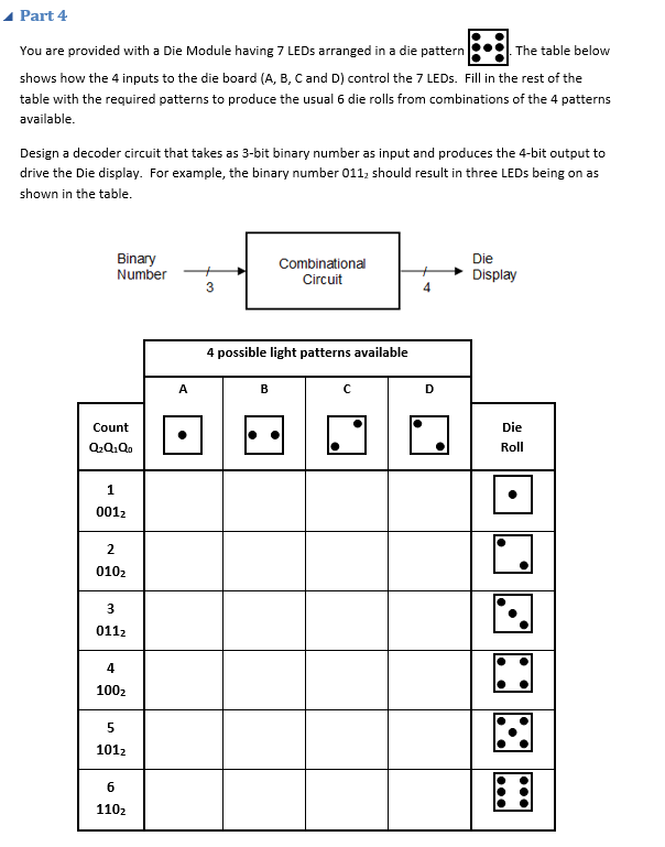 Solved Parts 3 and 4 create an electronic Die that simulates | Chegg.com