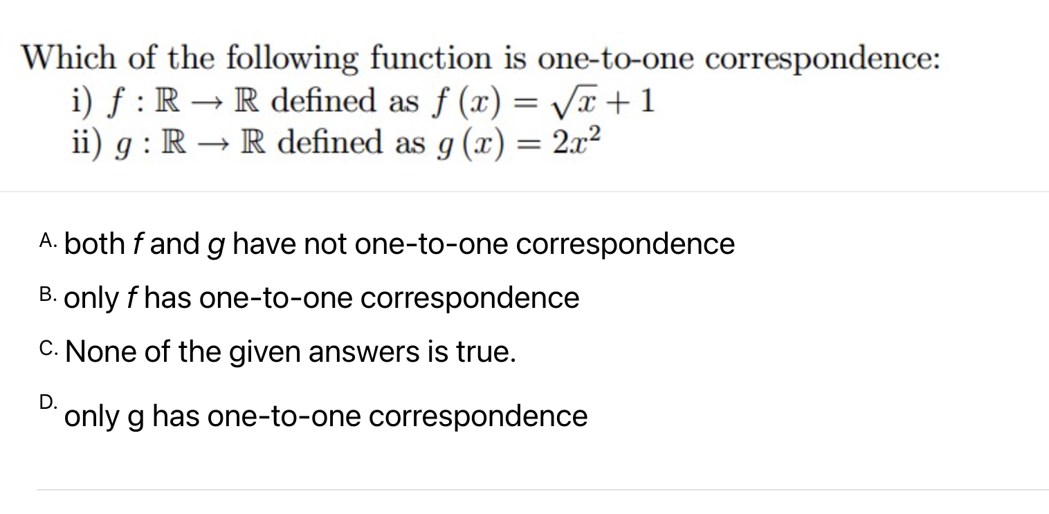 Solved Which of the following function is one-to-one | Chegg.com