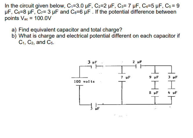 Solved In the circuit given below, C1=3.0 pF, C2=2 uF, C3= 7 | Chegg.com