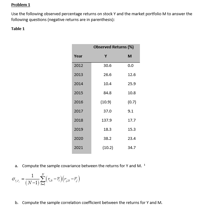 Solved Problem 1 Use the following observed percentage | Chegg.com