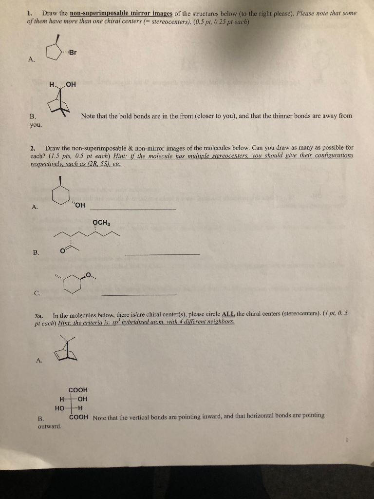 Solved 1. Draw the non-superimposable mirror images of the | Chegg.com