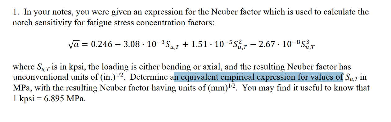 Solved 1. In your notes, you were given an expression for | Chegg.com