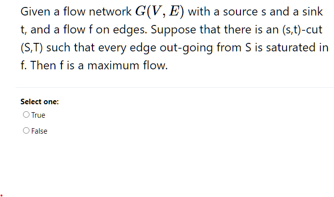 Solved Given a flow network G(V,E) with a source s and a | Chegg.com