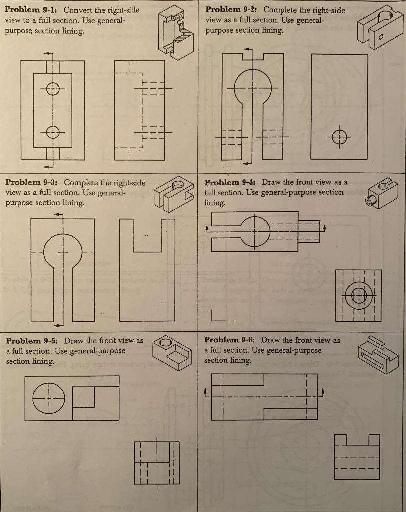 Solved Problem 9-1: Convert the right-side view to a full | Chegg.com
